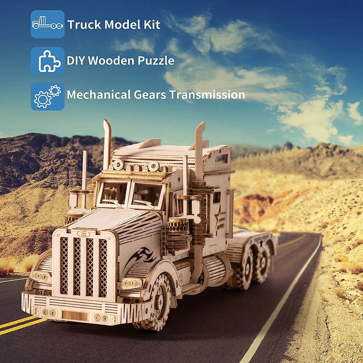 rowood Model Car Kit to Build,3D Wooden Puzzle, Scale Mechanical Vehicle Model Building Kits, Best Toys Gift for Adults & Teens - Heavy Truck