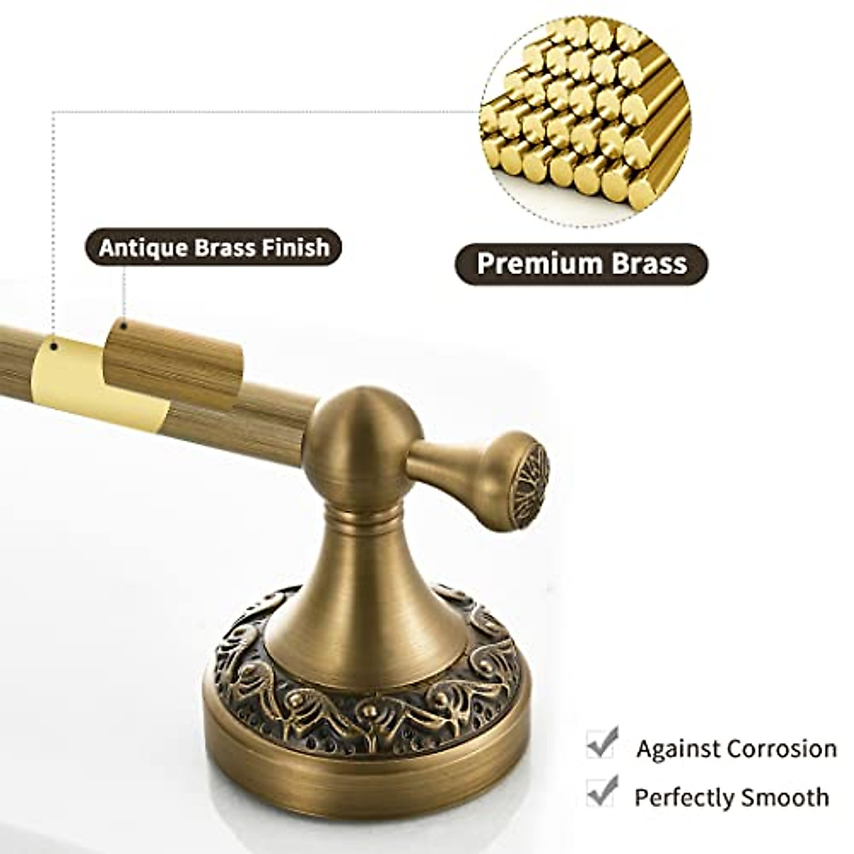 Leyden Antique Towel Bar,Adjustable Towel Holder Rod Brass Bathroom Accessories Expandable 15.2 to 27.8 Inch Vintage Wall Mount