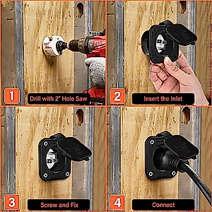 WELLUCK 15 Amp 125V AC Power Inlet Port Plug with Integrated Dual 18" Extension Cord, NEMA 5-15 RV Flanged Inlet with Waterproof & Back Cover Y Splitter Cable, 2 Pole 3-Wire Shore Power Plug for Boat