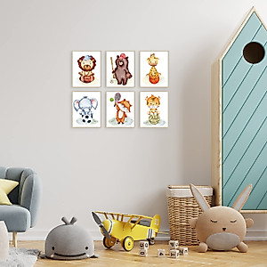 Safari Animal Prints Nursery - Animal Nursery Wall Art, Safari Nursery Kids Prints - Baby Animals Nursery Decor, Little Boys Wall Art - Jungle Nursery Sports Themed Zoo Animals - Set of 6 (8x10)