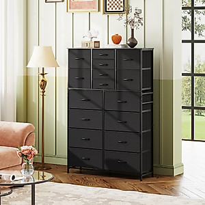 WLIVE Tall Dresser for Bedroom, Fabric Dresser Storage Tower with 16 Drawers, Chest of Drawers Organizer Unit, Storage Cabinet, Hallway, Closets, Steel Frame, Charcoal Black