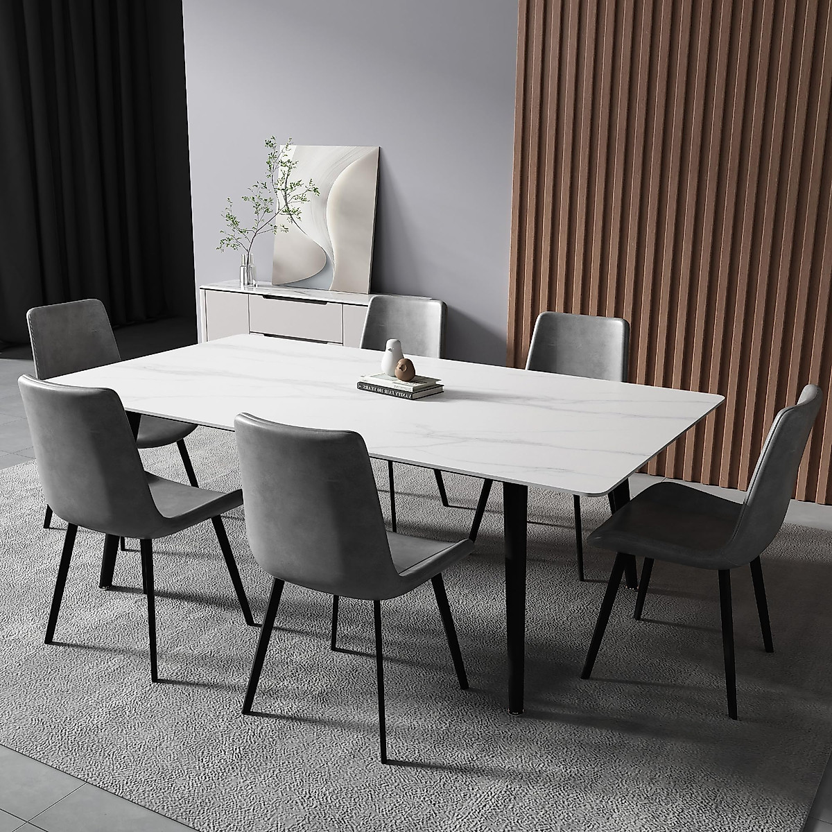 Luck Live 70.8'' Dining Table for 4 to 8 - High Hardness,Smudge Resistance,Fireproof,High Temperature Resistance - New Sintered Stone Material Rectangle Dining Table，Dining Room,White, Easy