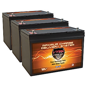 QTY3 VMAX MR127-100 12V 100AH AGM Deep Cycle Group 27 Batteries compatible with Minn Kota Ulterra™ 112/US2 36V 112lb Trolling Motor