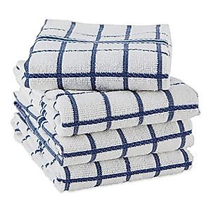 DII Basic Terry Collection Windowpane Dishtowel Set, 16x26, Blue, 4 Piece