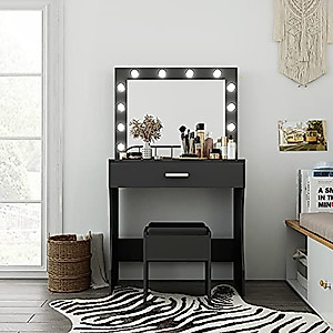 Vanity Table Set with Lighted Mirror, Makeup Vanity Desk for Girls Women, Larger Drawer and Cushioned Stool with Extra Storage Space