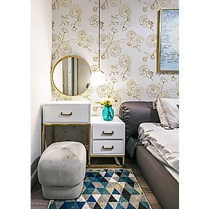 Safiyya 118"x17.3" Peel and Stick Wallpaper Gold and White Contact Paper Floral Wallpaper Self Adhesive Removable Wallpaper for Bedroom Covering Vinyl Rolls