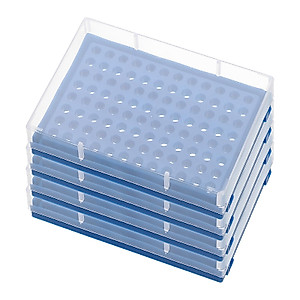 PATIKIL 96 Wells PCR Tube Rack for 0.2ml Test Strips Tubes, 4pcs Waterproof Tubes Filling Tray Centrifuge Tube Holder, Blue