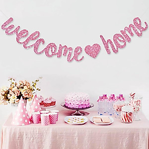 BEISHIDA Pink Welcome Home Banner,No DIY,Pre-Strung Welcome home Decorations,Glitter welcome home Party Sign,Homecoming,Housewarming,Graduation Ceremony, Family Reunion, Military Return Party Supplies
