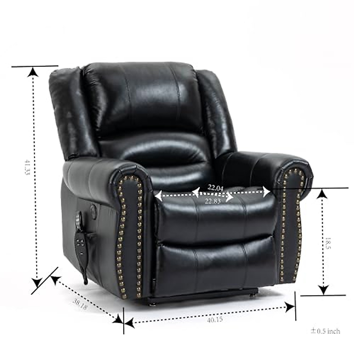 Electric Power Lift Recliners,Heated and Massage Reclining Lifting Sofa Chair,Genuine Leather Upholstered Recliner Armchair,Dual Motor Infinite Lounge Couch w/USB Ports,Side Pockets&Nailed Decor