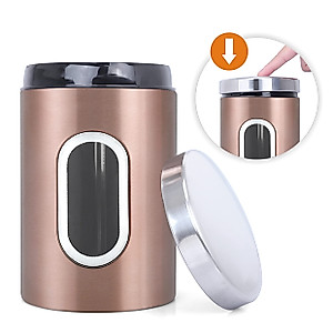 JENNIMER Kitchen Canisters Set of 3,Stainless Steel with Transparent Windows for Sugar Food Tea Coffee Candy Storage (Champaign Gold)