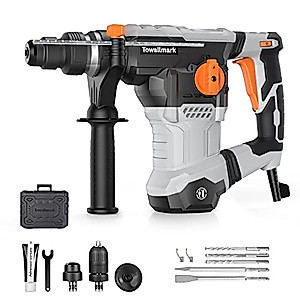 [Upgraded] Towallmark 12.5 Amp Rotary Hammer Drill, 1-1/4 Inch SDS-Plus 4 in 1 Multi-functional Heavy Duty hammer drill, Safety Clutch, Drill Chuck, for Concrete, Tile, Wall, Stones, Cement and Metal