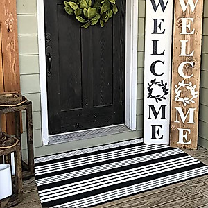 Black and White Outdoor Rug - 2’4''x3'8'' Striped Cotton Woven Area Rug Machine Washable Area Rug, Indoor/Outdoor Patio Floor Mat for Farmhouse/Porch/Lawn/Bedroom