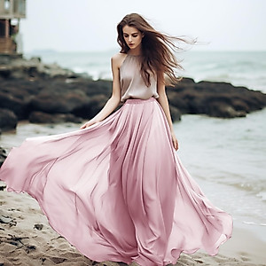 v28 Womens Maxi Midi White Flowy Long Black Summer Plus Size Sheer Chiffon Skirt (3XL,Coral)