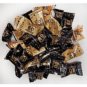 60th Birthday Themed Peppermints Gold & Black 100 Count Wrapped - Mint Candy