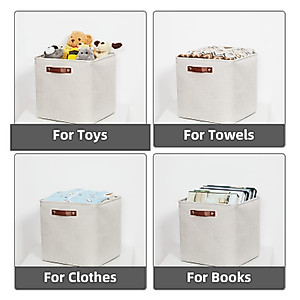 HNZIGE 13x13x13 Cube Storage Bins, Fabric Storage Cubes Baskets for Shelves, Set of 4, Cube Storage Baskets with Handles Foldable Storage Baskets for Organizing Clothes, Toys, Closet, Nursery(Cream)