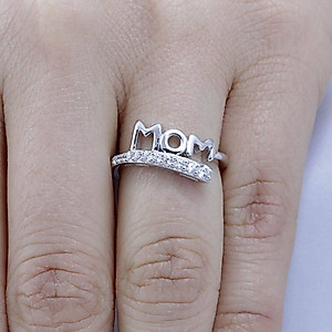 SEniutarm Engagement Love Rings Wedding Bands Fashion Zircon Inlaid Hollow Mom Letter Finger Band Ring for Women/Girl Finger Rings DIY Jewelry Gifts - Silver US 10