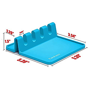 Silicone kitchenware mat-multi-spoon rack for kitchen countertops, cutlery rack with drip pad, suitable for cooking utensils such as barbecue tongs, spoons, etc., essential for party kitchens (blue)