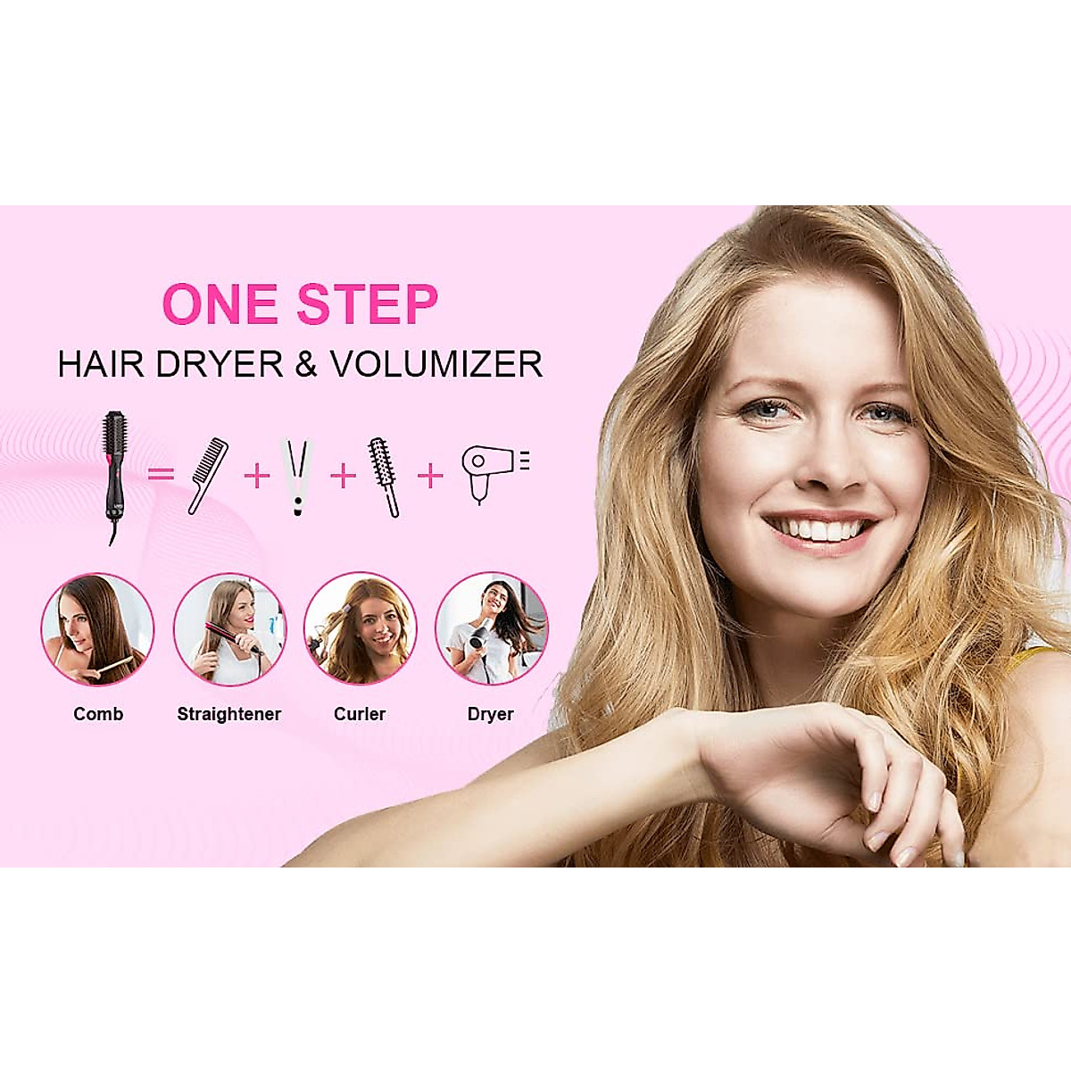 Hair Dryer Brush Blow Dryer Brush in One - Plus 2.0 One-Step Hot Air Brush - 4 in 1 HairDryer Styler and Volumizer for Drying Straightening Curling Volumizing Hair