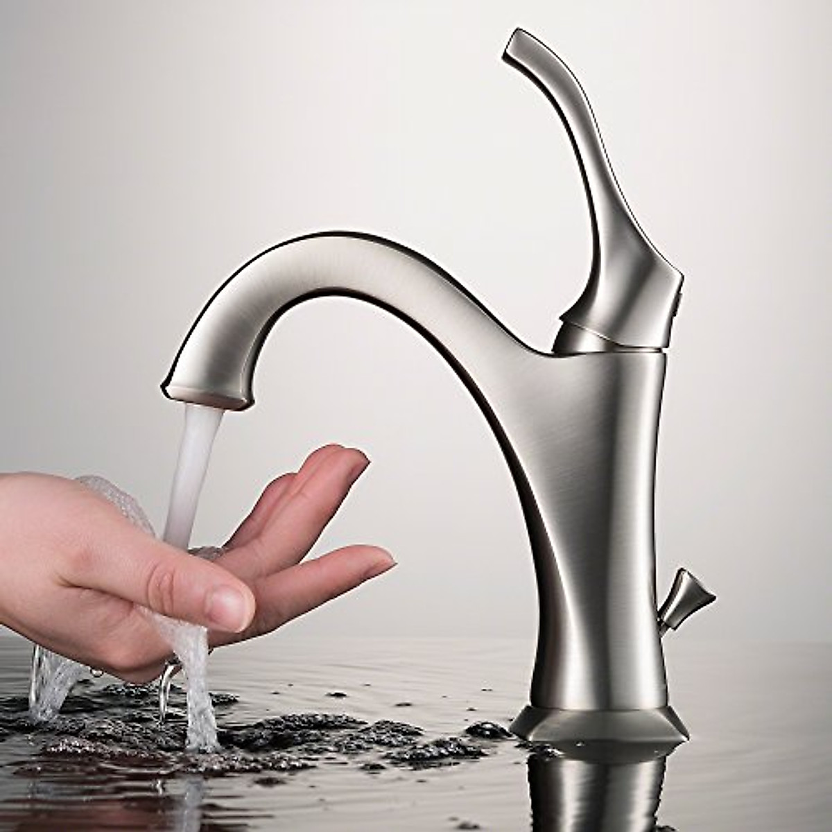 KRAUS KBF-1201SFS Arlo Single Handle Basin Bathroom Faucet with Lift Rod Drain and Deck Plate, Spot-Free All-Brite Stainless Steel