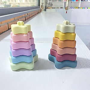 Baby Step Silicone Baby Stacking Rings - Teething Rings Toy, Star Shaped Soft Sensory teether, Early Developmental Educational Baby Travel Toy 6 Pieces Portable Montessori Toys