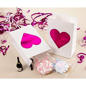 Party Favor Bags with Pink Heart for Valentine's Celebration, Birthdays (5.3 x 8.7 x 3 In, 24 Pack)