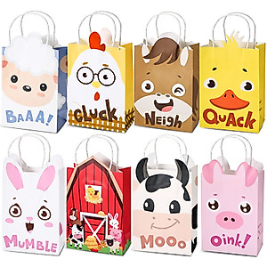Tallew Farm Animal Party Favor Bags with Handles, Barnyard Birthday Gift Treat Goody Bags Kraft Paper Candy Gift Bag for Kids