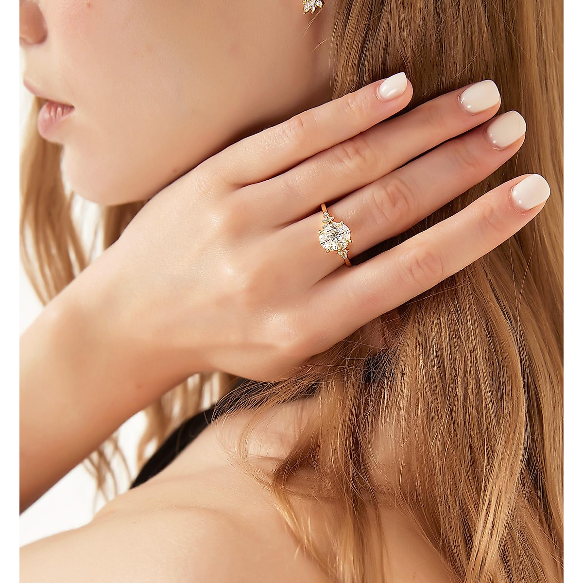 TIGRADE 3CT Engagement Ring Oval Cut Cubic Zirconia Promise Ring Round CZ Eternity Wedding Band for Women Size 3-12, Gold, Size 8