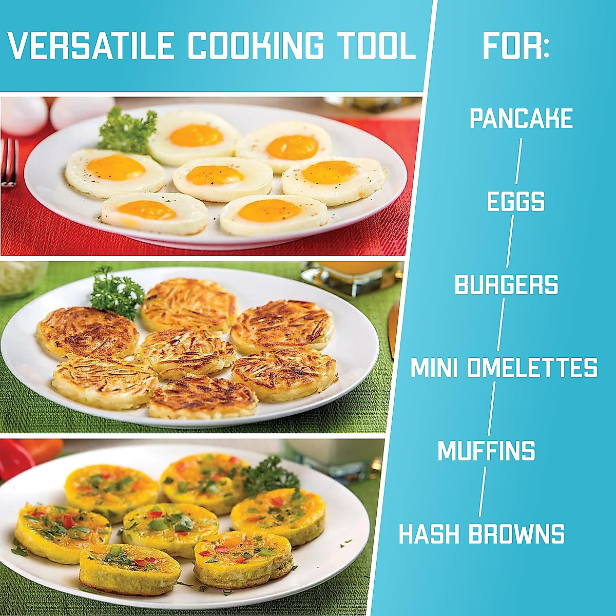BIOPRONEXT Non Stick Pancake Maker - 7 Circles Mini Pancake Mold - Silicone Pancake Mold - Silicone Egg Rings for Griddle with Handles - Pancake Molds for Griddle Frying Eggs - Blue