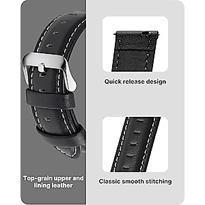 Fullmosa 18mm Leather Watch Bands Compatible with Garmin Vivoactive 4S/Vivomove 3S/Active S/Venu 2S/Move 3S,Black