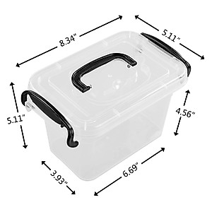 Asking 6-Pack Mini Clear Plastic Bins with Lids, Plastic Storage Box with Black Handles, 1.5 L