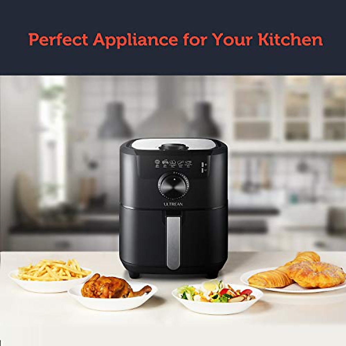 Ultrean Air Fryer, 4.5 Quart Electric Hot Air Fryers Oven Cooker with Deluxe Temperature and Time Knob, Non-Stick Basket,50 Recipes, UL Certified, 1-Year Warranty, 1500w