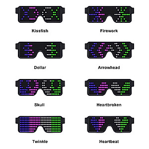 WOWSUN LED Glasses Light Up Dynamic Party Favor Glasses Festival Christmas USB Rechargeable LED Rave Glowing Flashing Glasses