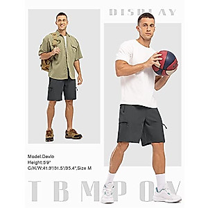 TBMPOY Men's Hiking Shorts with 5 Zip Pockets 9'' Lightweight Outdoor Work Athletic Short for Men Travel Running Dark Grey XXL