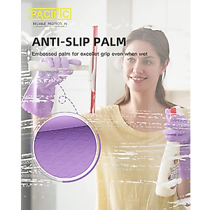 PACIFIC PPE 4 Pairs Reusable Dishwashing Cleaning Gloves with Latex Free, Cotton Lining, Kitchen Gloves, Purple, Small