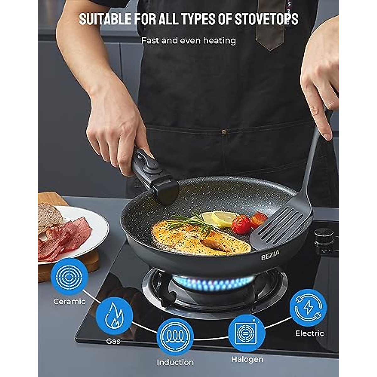 Induction Cookware Set 10 Pieces, Nonstick Pots and Pans Set with Detachable Handles, for All Hobs, Stackable Design, Dishwasher/Oven Safe