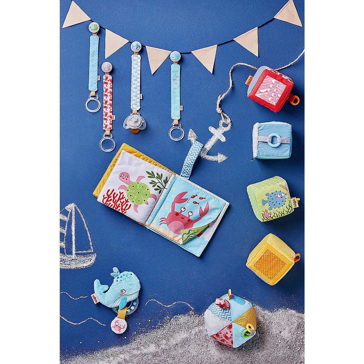 HABA Marine World Fabric Baby Toy Rattle with Removable Plastic Teething Ring