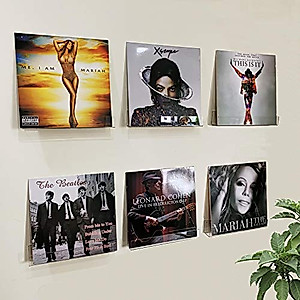 Saliens 6 Pack 12 inch Clear Vinyl Record Shelf Wall Mount with Protective Films, Acrylic Floating Shelves Wall Mount, Invisible Spice Rack, Album Modern Picture Ledge Display