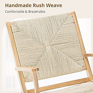 LUE BONA Indoor/Outdoor Handmade Relax Rocking Chair, 2 PcsComfy Rocker Chair Solid Wood Modern Accent Rocking Glider Chair with Rush Weave for Living Room, Bedroom, Balcony, Patio.