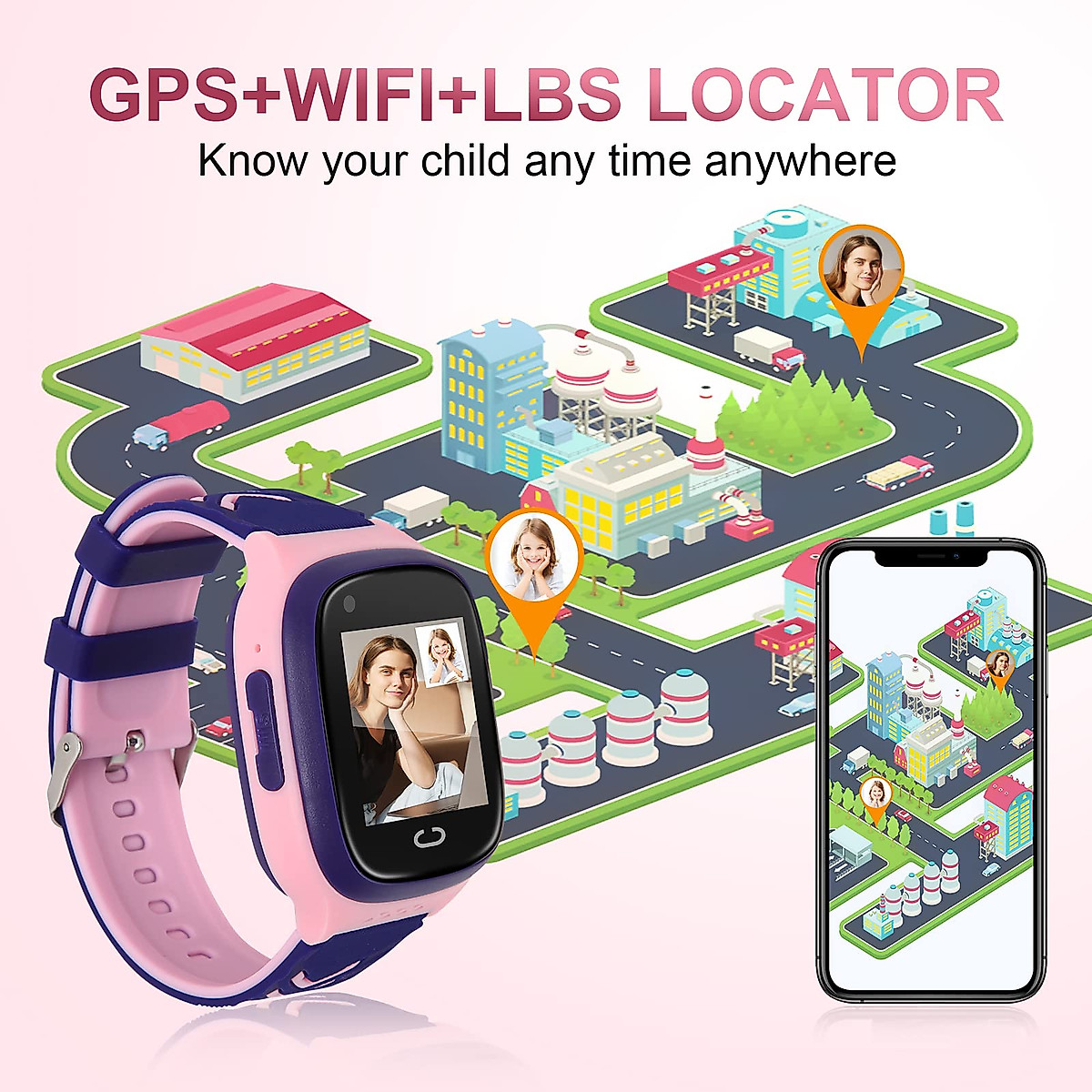 4G Kids Smart Watch GPS Tracker - Smartwatch with Two Way Call Video Calling 7 Puzzle Games Voice Chat SOS School Mode Pedometer Geo-Fence Wi-Fi Touch Screen Alarm Clock Smartwatches for Boys Girls