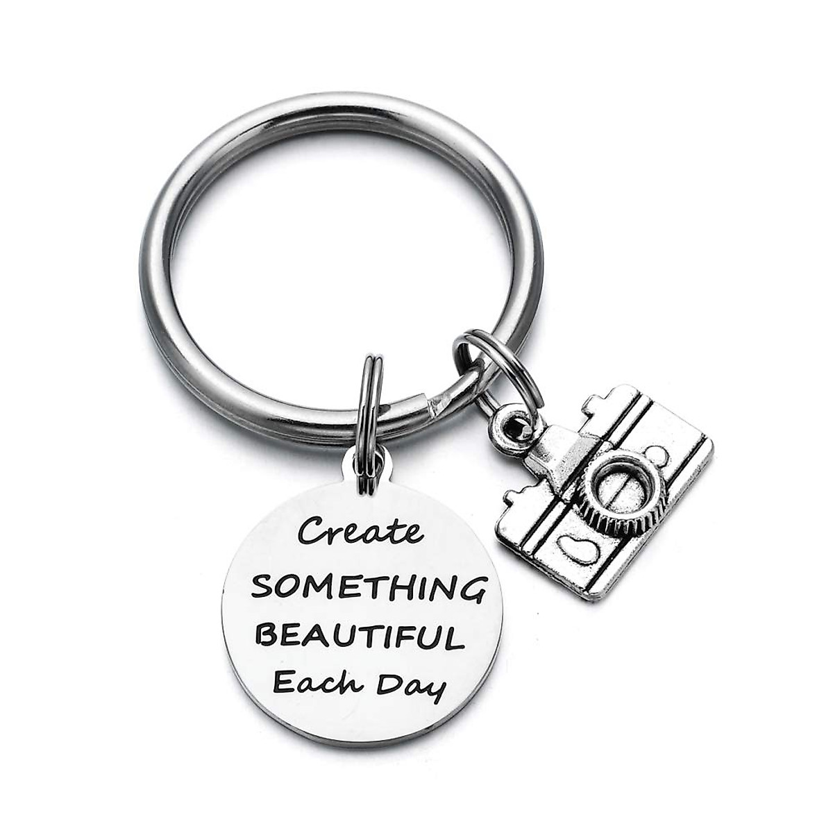 Happy Birthday Charms Key Ring Key Holder Creat Something Beautiful Each Day Friendship BFF Gift Key Chain (camera)