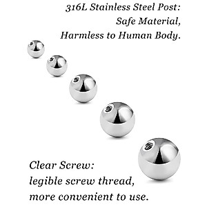 Vsnnsns 16G Replacement Balls 316L Surgical Steel Externally Threaded Piercing Balls for Nipple Tongue Belly Rings Lip Septum Rings Barbell Cartilage Tragus Earrings Piercing Jewelry Balls 16 Gauge