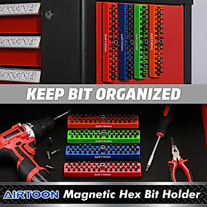 AIRTOON 4PCS 1/4" Magnetic Hex Bit Holder, 43 Holes Bit Storage with Strong Magnetic Base, Magnetic Screwdriver Bit Organizer, Red, Blue, Green and Orange