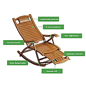 Lounge Chair, Sun Lounger Rocking Chairs for Adults Wood with Extra Thick Padded Adult Easy Chair Bamboo Balcony Lounge Chair Foldable Load-Bearing 200kg