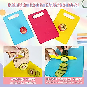 6 Pieces Wooden Kids Safe Knife Set, Parent-Child Games Exercise Hands-On Ability, Include Wood Kids Safe Knife, cake scraper, Plastic potato slicer，Serrated Edges Plastic Toddler Knife