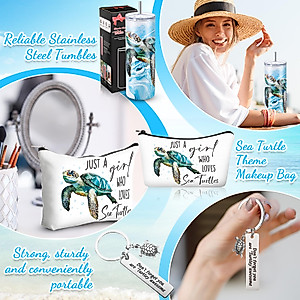 Qinyoung 3 Pcs Sea Turtle Gifts for Women Funny Birthday Gifts 20oz Blue Tumbler Who Loves Turtles Makeup Bags Don't Forget You Are Turtley Awesome Keychain for Ocean Beach Themed Party Mothers Day