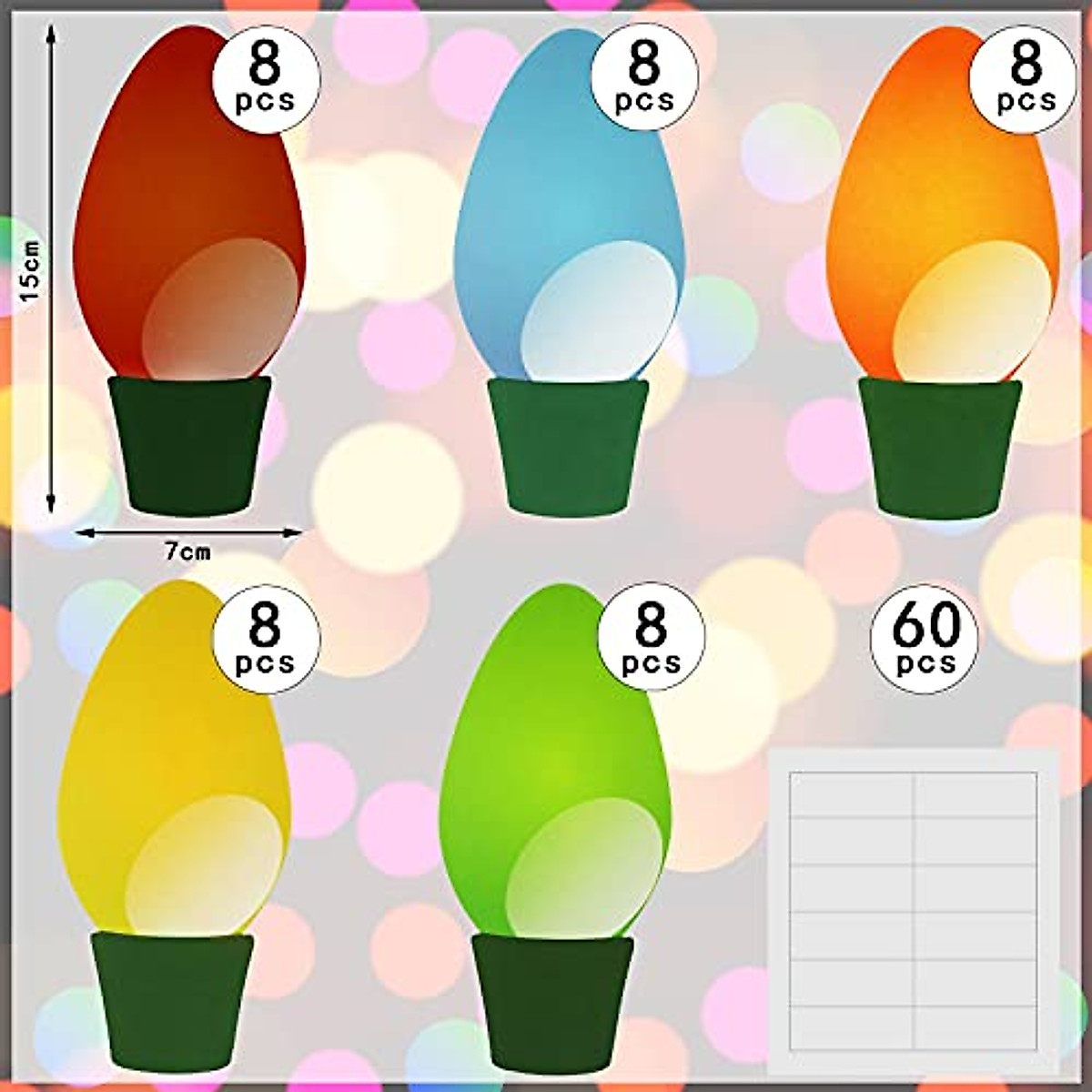 Christmas Bulb Cutouts 40 Pieces Chic Colorful Bulb Cutouts with 60 Glue Point Dots for Christmas New Year Party Classroom Bulletin Board and Home Decoration