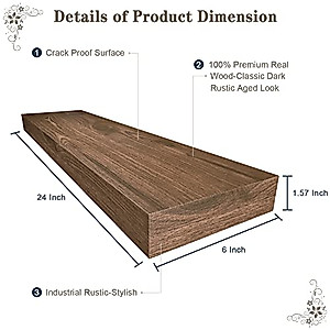 FALANZATH Floating Shelves Wall Mounted Set of 2, Rustic Wood Wall Storage Shelves for Bedroom, Living Room, Bathroom, Kitchen, Office (36 inch, Carbonized Black)