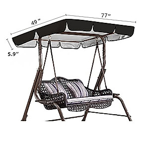 WULEE Outdoor Porch Swing Canopy Waterproof Top Cover, Garden Patio Swing Seat Replacement Canopy Awning Canopy Cover (77'' x 49'', Canopy Only) (Black)