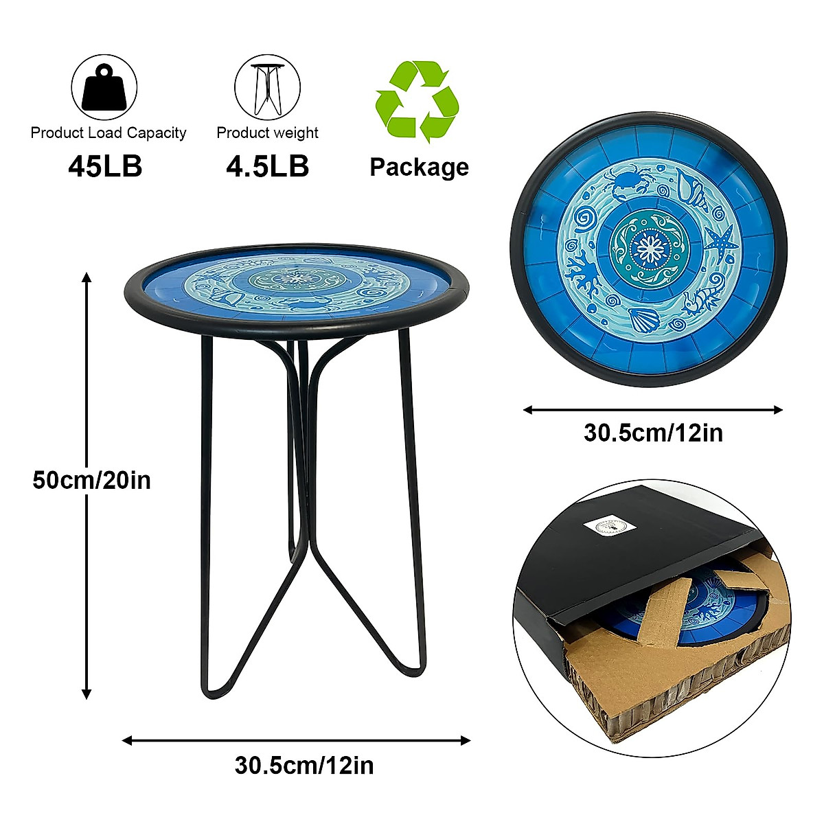 LIFFY Outdoor Side Tables, 12" Weather Resistant Small Balcony Table Patio Side Table, Indoor Small Round Home Decorative End Table, Plant Stands Table Outside, for Pool Beach Yard Balcony Garden