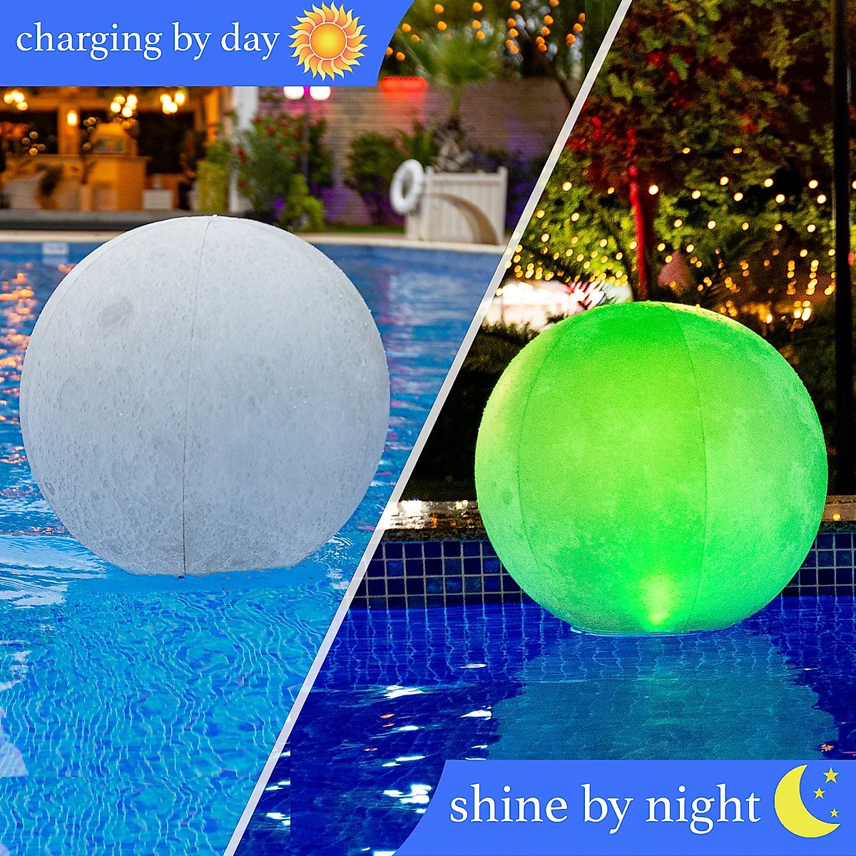 TIALLY Full Moon Floating Pool Lights Solar Powered - Inflatable Pool Lights That Float - Waterproof Led Lights for Pool Party Decorations - Pool Gifts for Pool Owners